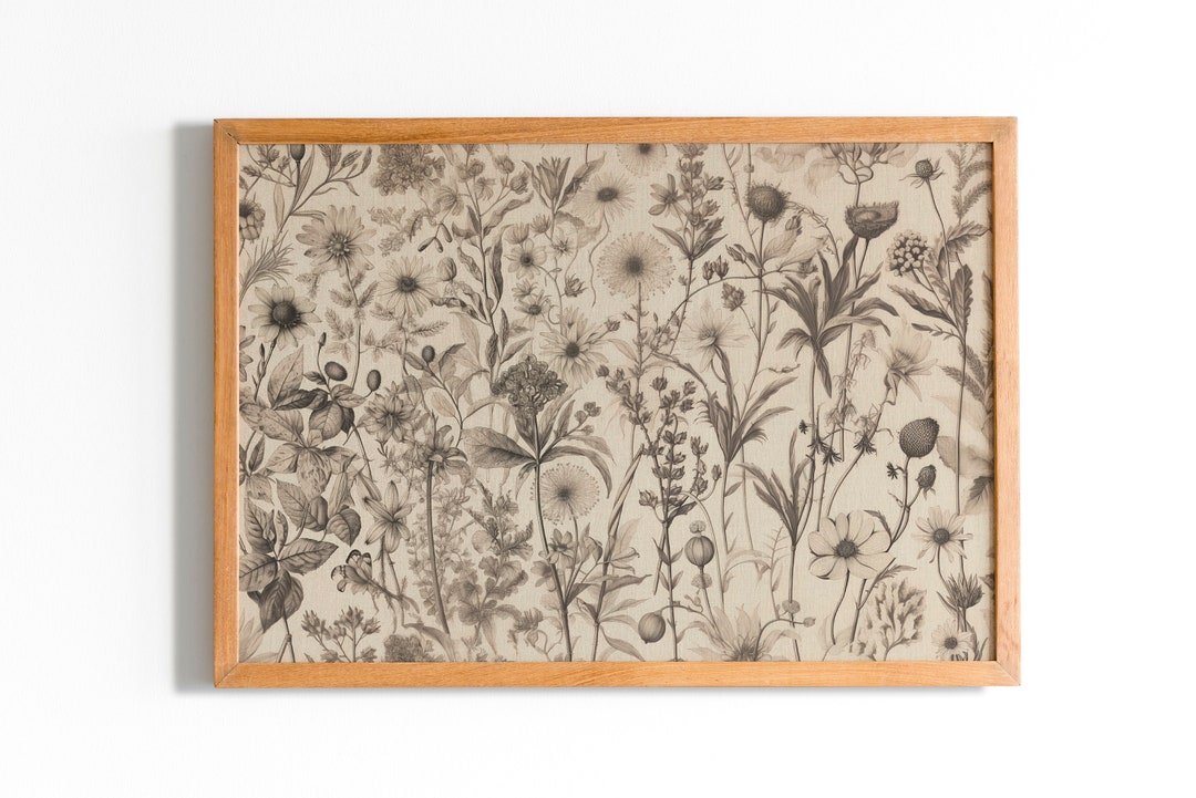 Botanical Textile Print Canvas,vintage Botanical Art,botanical Textile ...