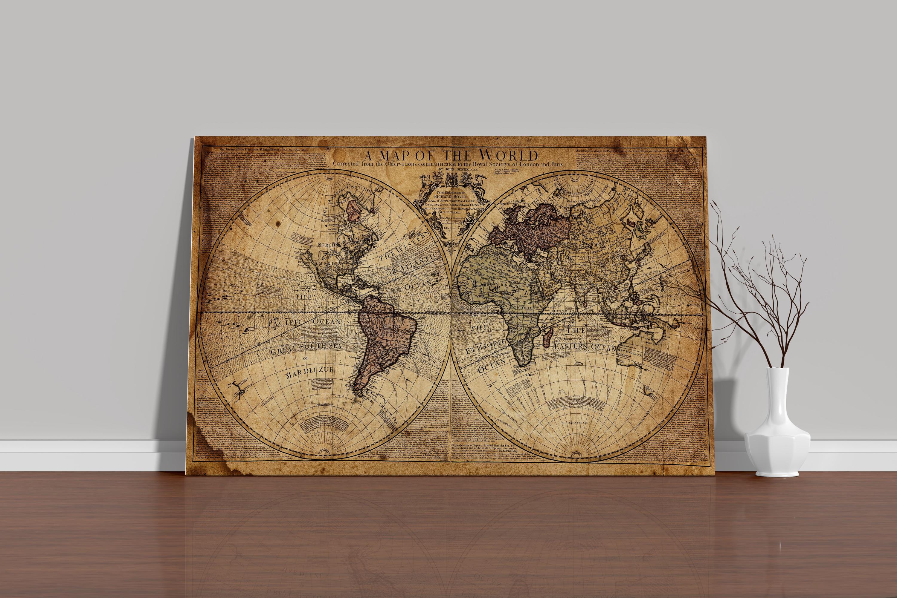 Framed Old World Map, Vintage World Map Canvas Art, Old World Map Art ...
