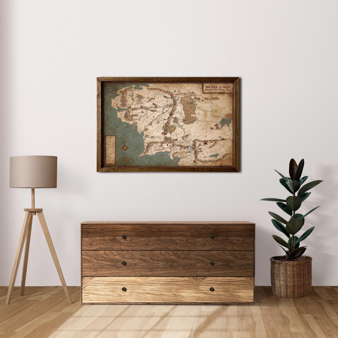 Framed Middle Earth Map Canvas Print,lord of the Ring Canvas Wall Art ...