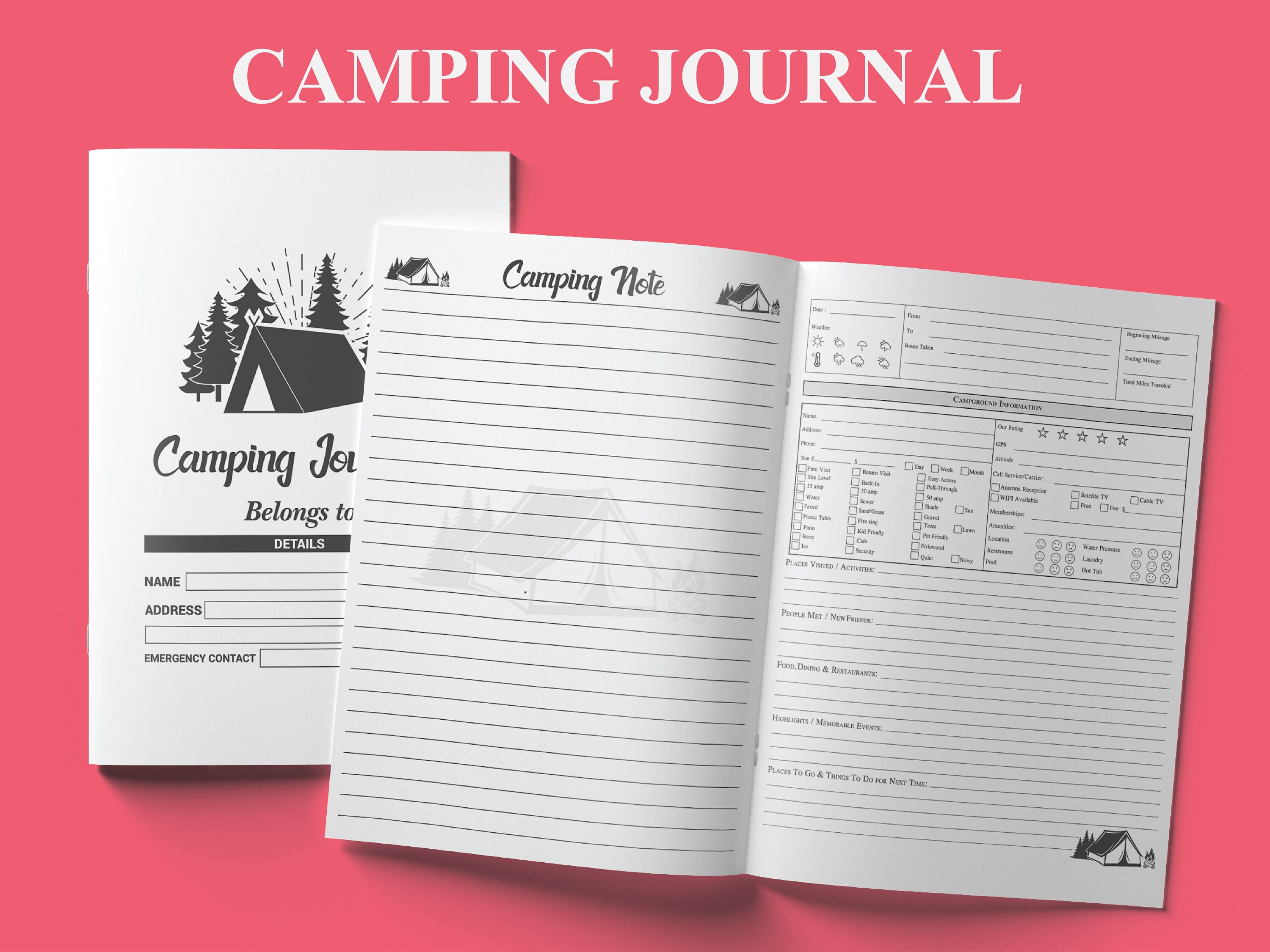 Camping Journal KDP Interior Template 8.5x11 Inches 120 Page Ready to ...
