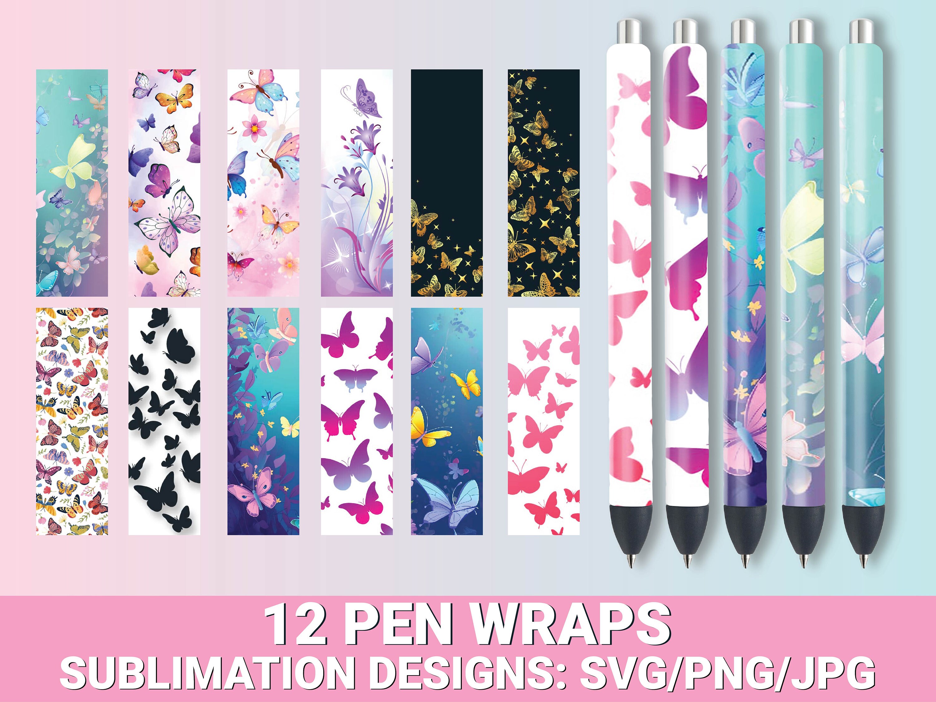 Pen Wrap Waterslide, Butterfly Pen Wrap, Pen Wrap Sublimation, Pen Wrap ...