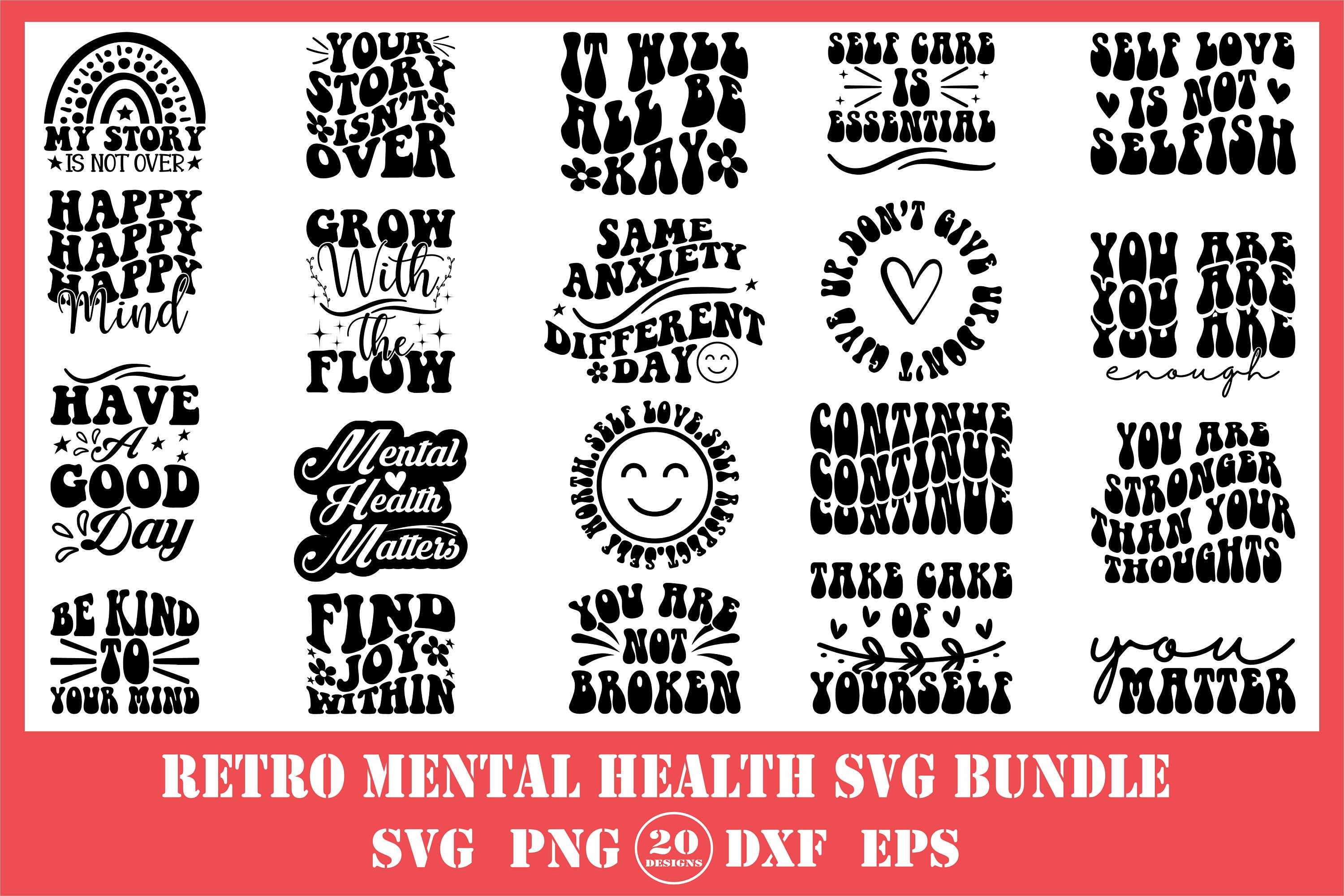 Retro Mental Health SVG Bundle Svg Designs Positive Quotes - Etsy