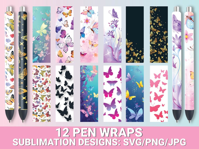 Pen Wrap Waterslide, Butterfly Pen Wrap, Pen Wrap Sublimation, Pen Wrap ...