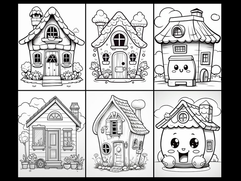 60+ Kawaii Tiny Houses Coloring Book, Coloring Pages & 8 Covers to ...