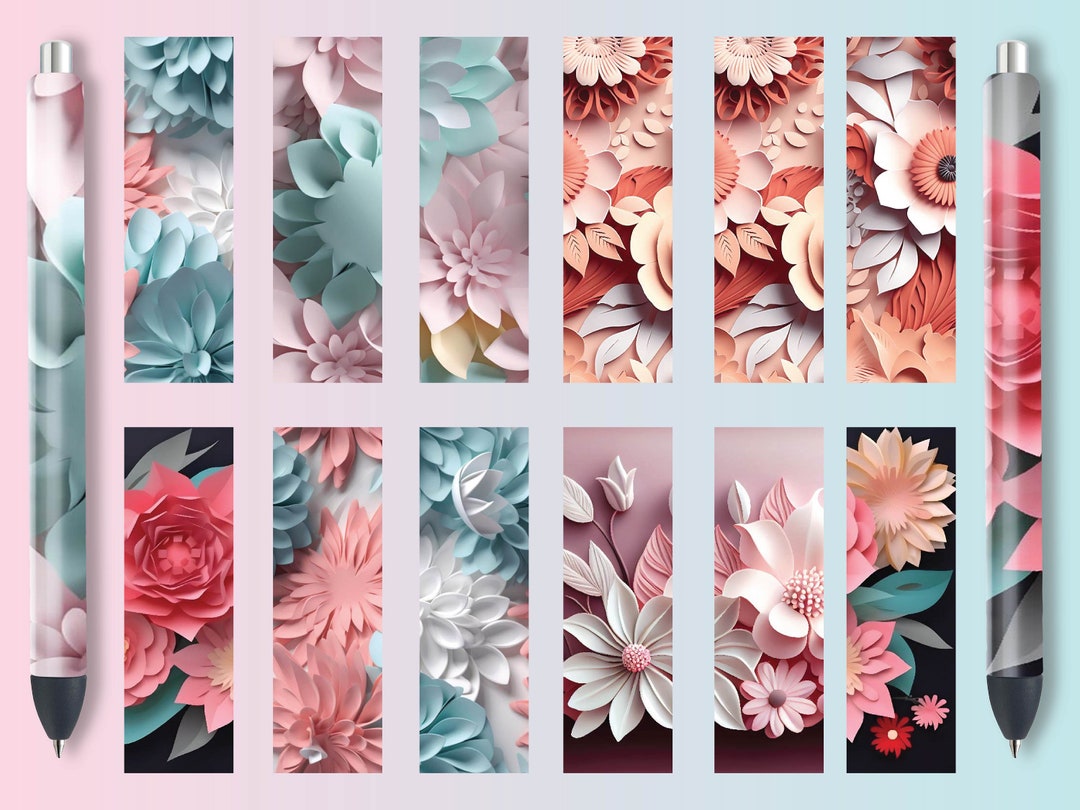 12 3D Floral Pen Wrap Bundle, Pen Wrap Sublimation Designs, Pen ...