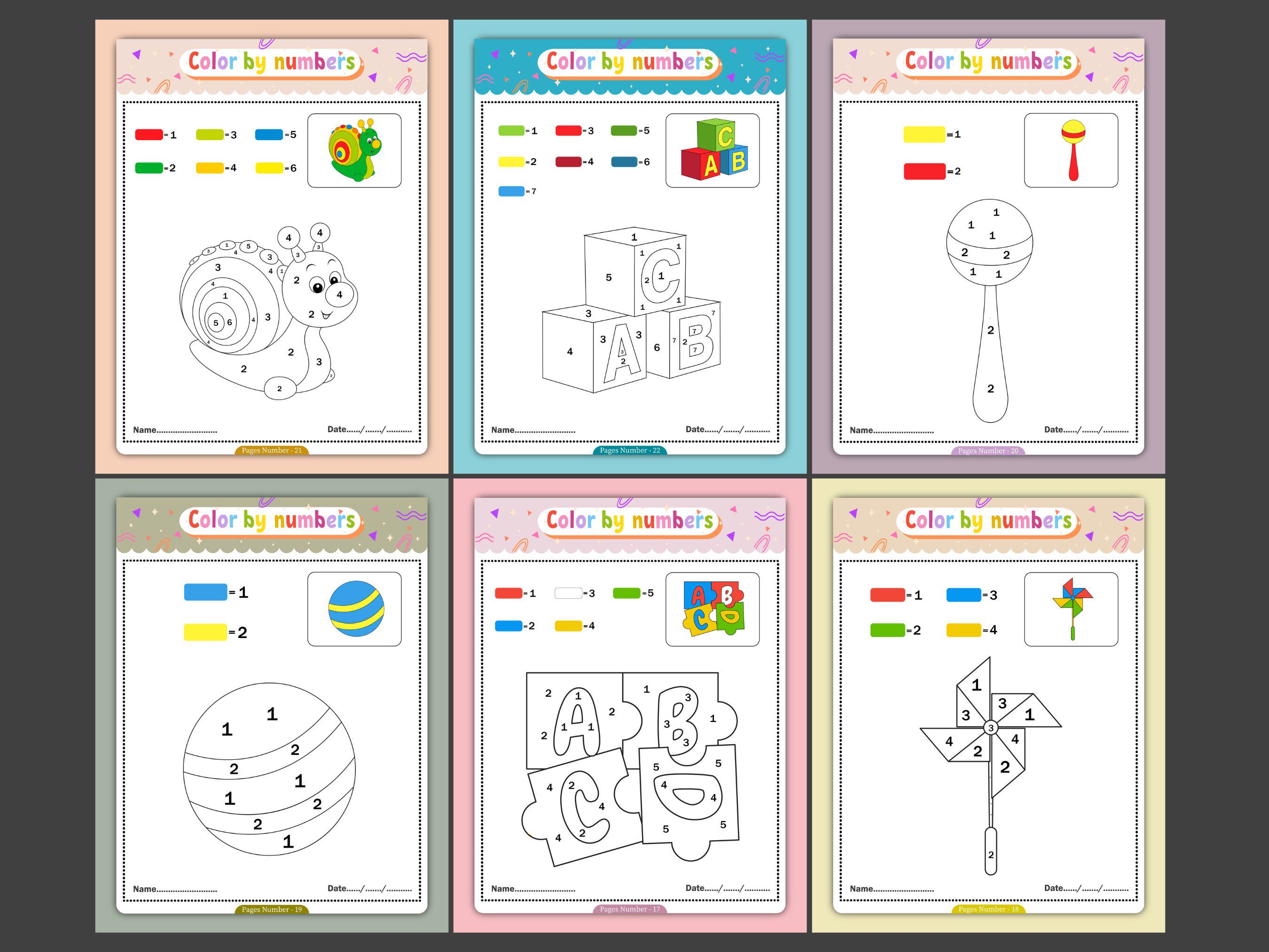 60+ Color by Number Kids Printable Worksheets, Multiple Theme Coloring ...