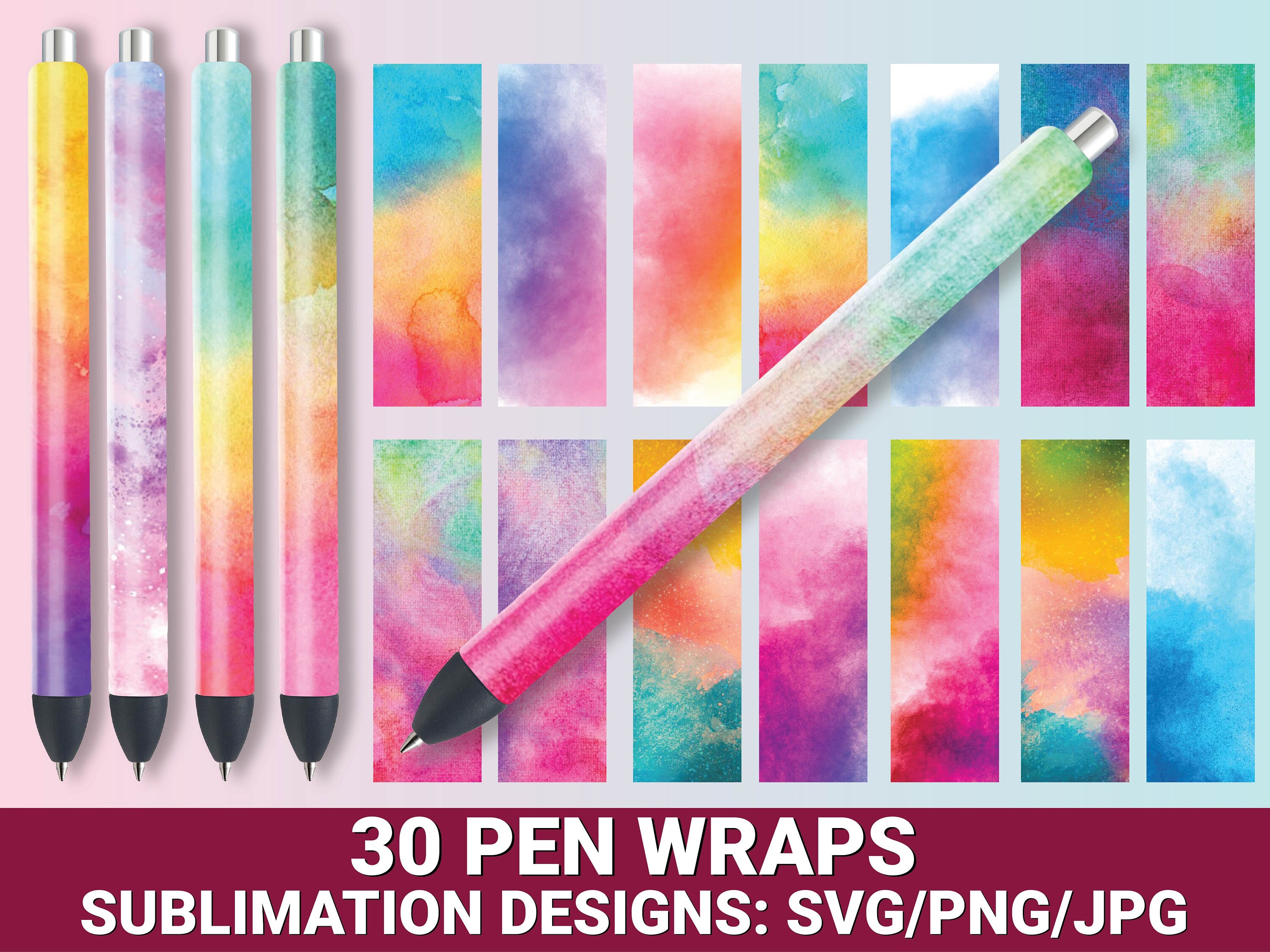 Pen Wrap, Epoxy Pen Wraps, Watercolor Pen Wraps, Glitter Pen Wraps ...