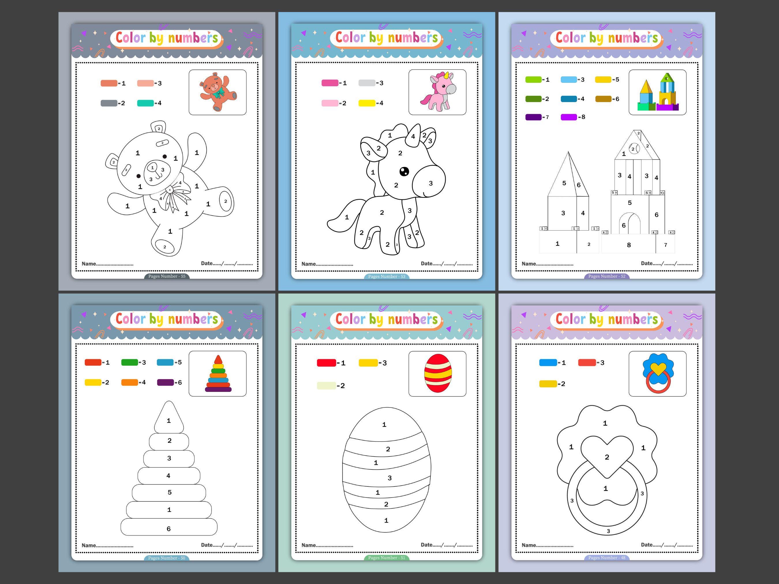 60+ Color by Number Kids Printable Worksheets, Multiple Theme Coloring ...