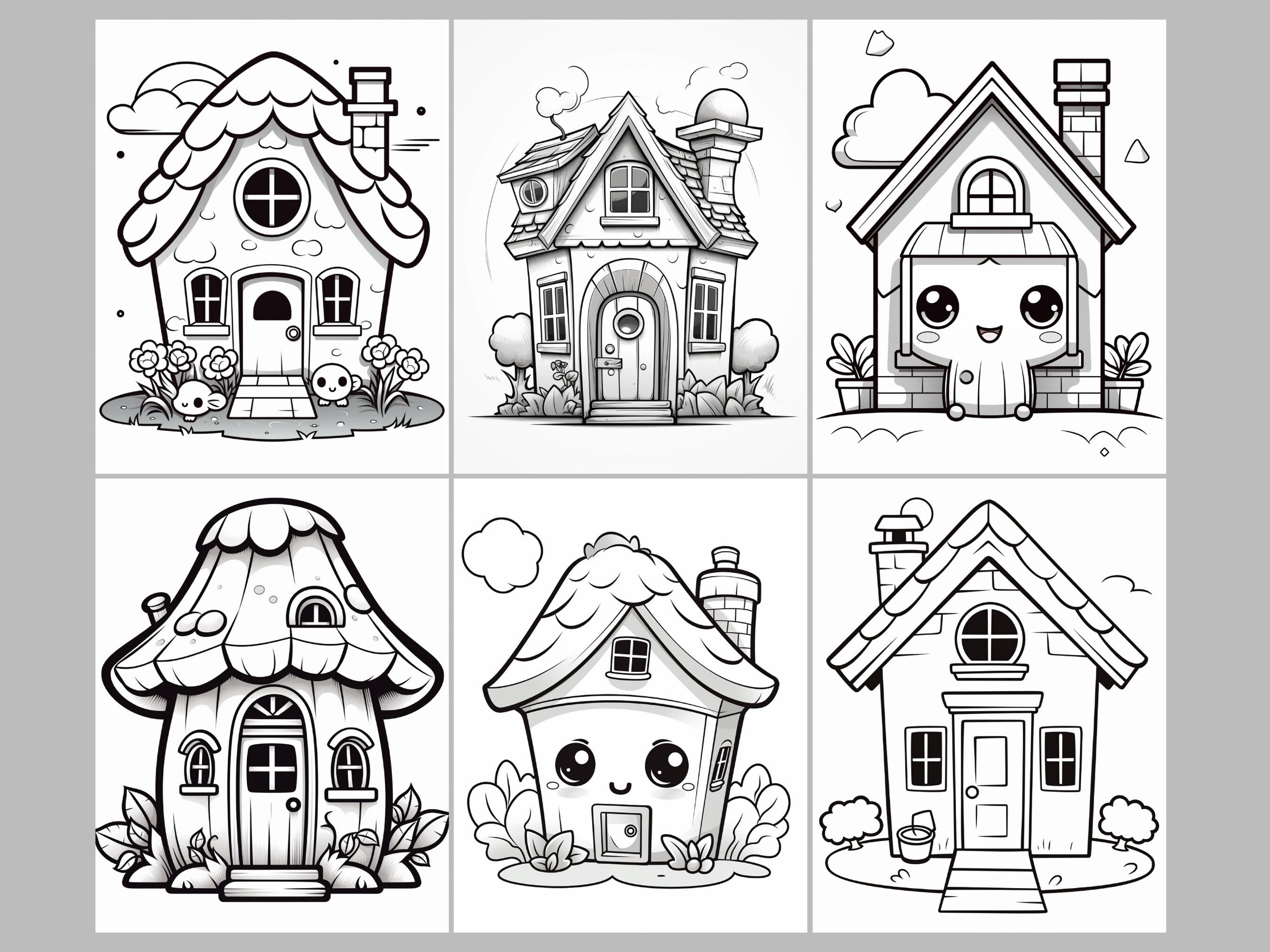 50 Kawaii Tiny Houses Coloring Book, Coloring Pages to Relax and Unwind ...