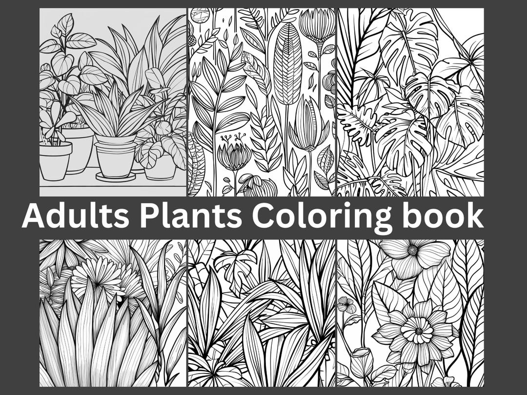 50 Plants Coloring Pages, Adult Coloring Pages, Stress Relieve Coloring ...