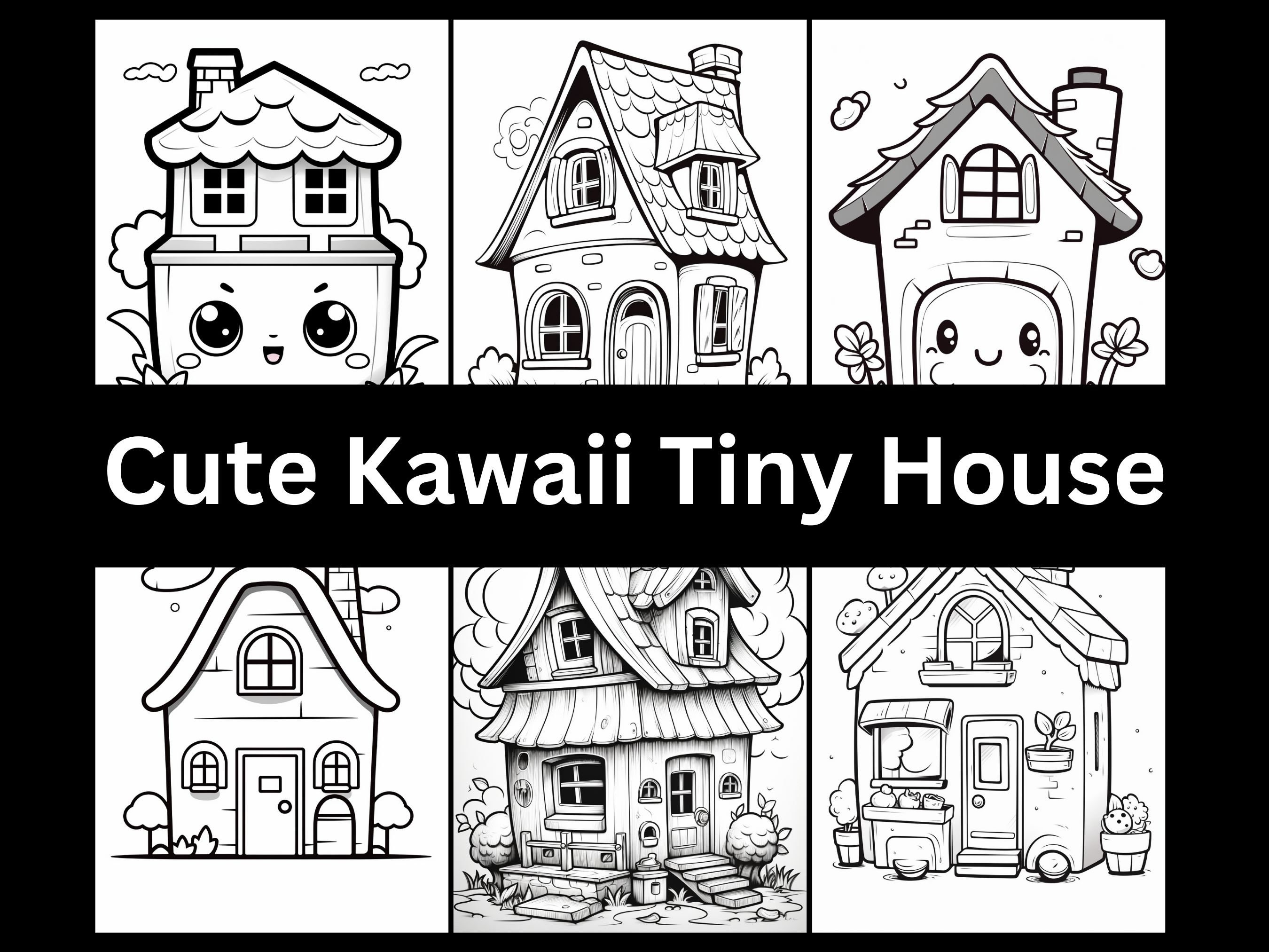 60+ Kawaii Tiny Houses Coloring Book, Coloring Pages & 8 Covers to ...