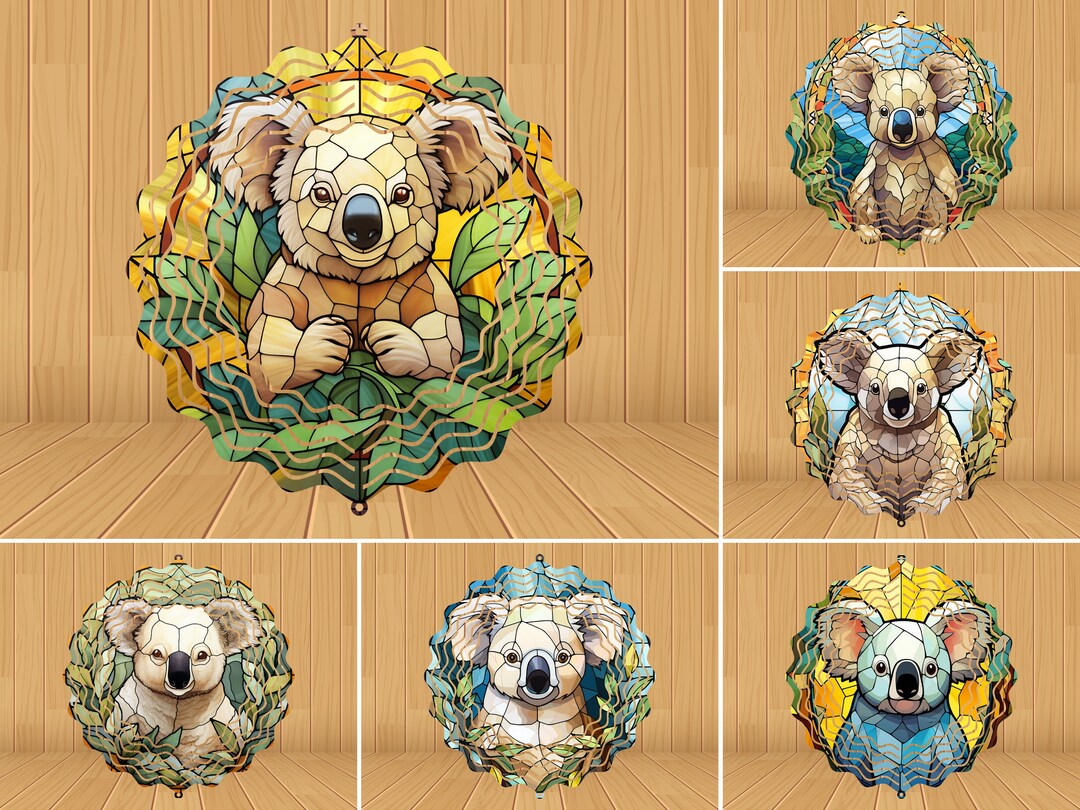 20 Koala Bear Stained Glass Wind Spinner Bundle, Wind Spinner PNG, Wind ...