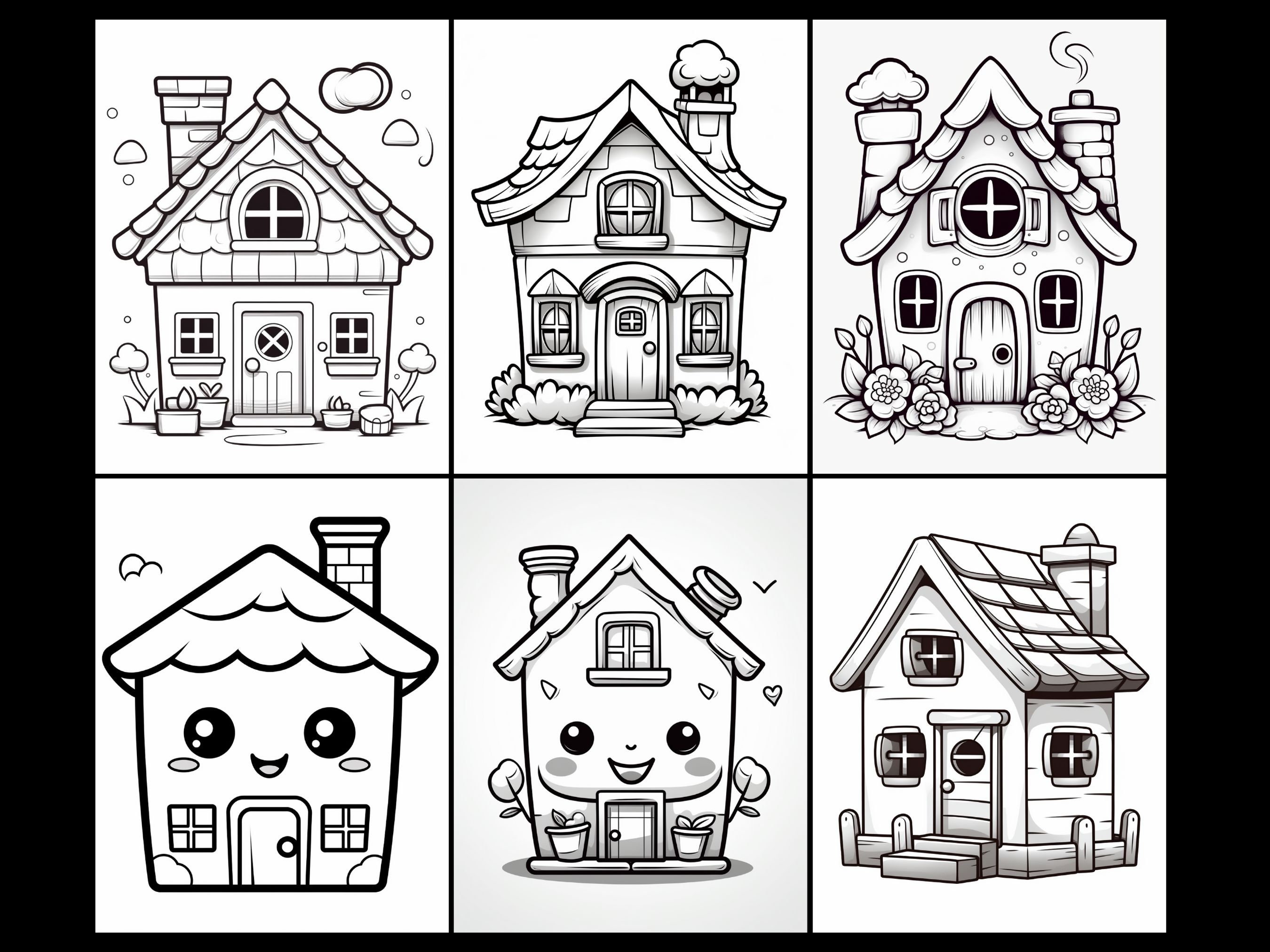 60 Kawaii Tiny Houses Coloring Book, Coloring Pages & 8 Covers to Relax ...