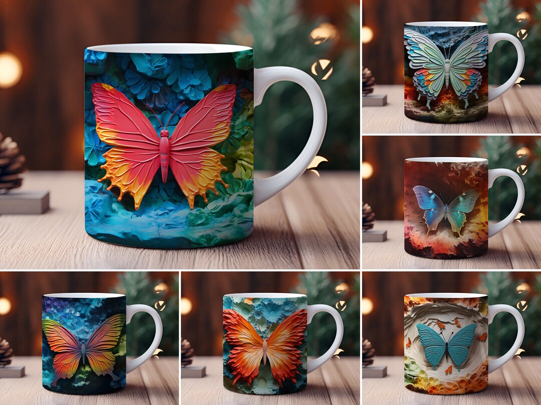 3D Butterfly Mug Wrap Sublimation Design | Style 11oz & 15oz | Digital ...