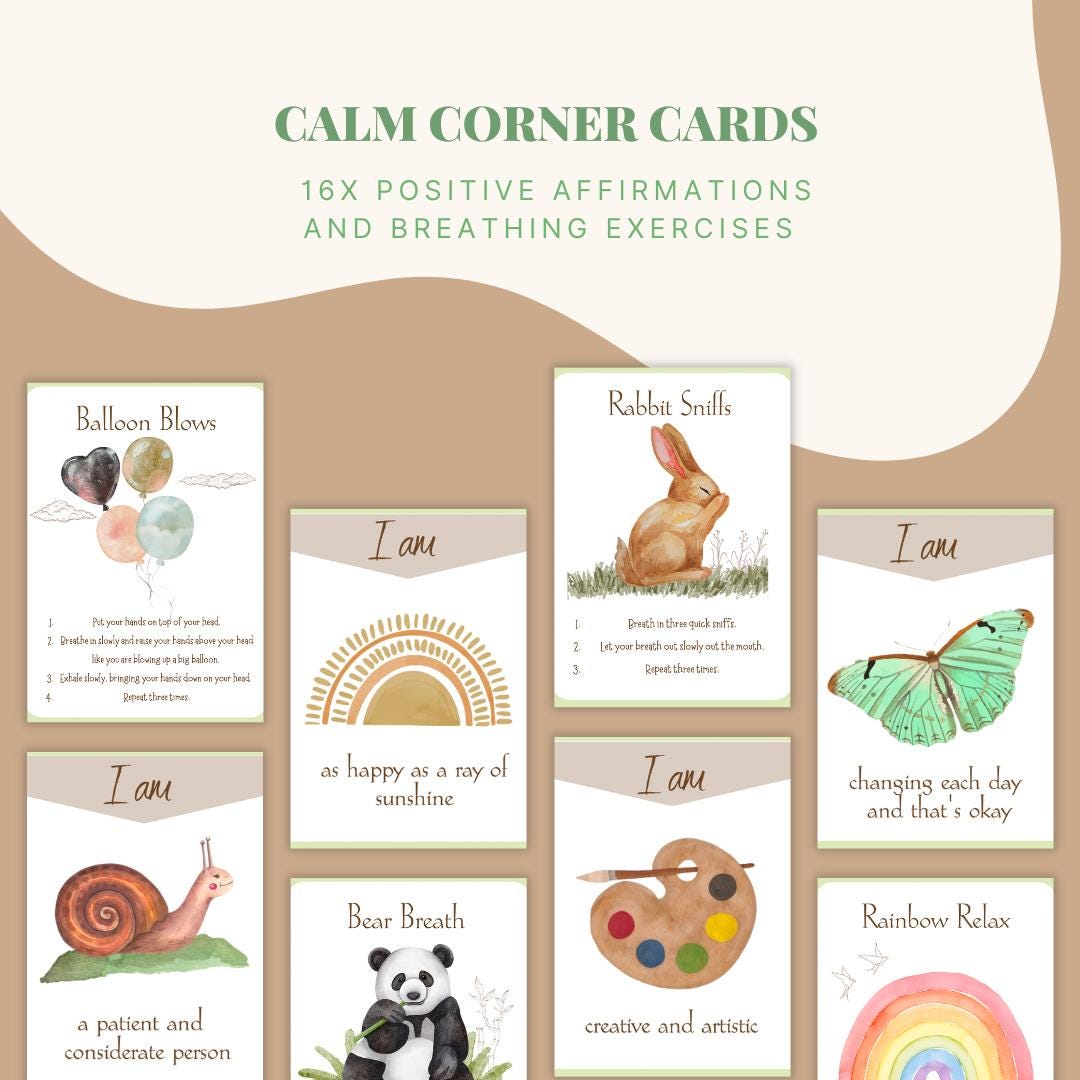 Calm Corner Cards: 16x Positive Affirmations, Breathing Exercises ...