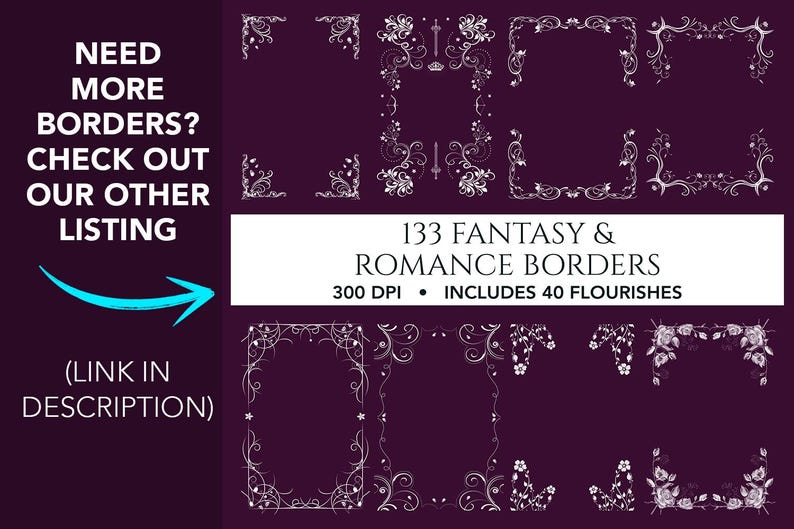 38 Fantasy Art Borders - Ornate PNG Clipart Set (digital Download ...