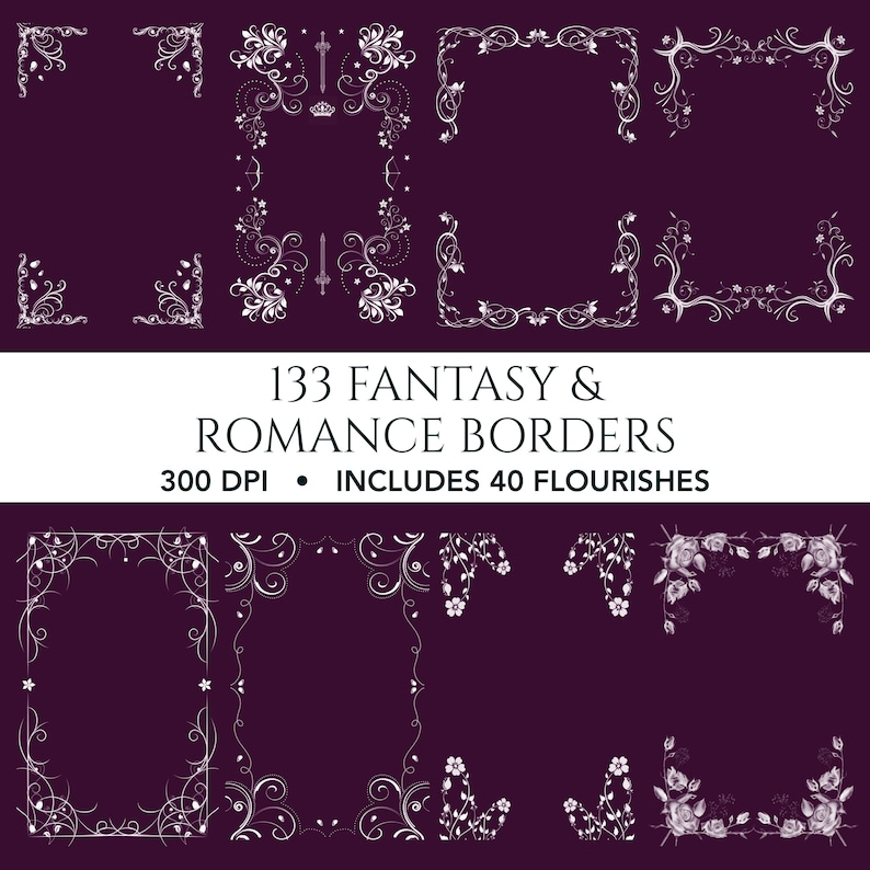 133 Fantasy Art Borders & 40 Flourishes - Ornate PNG Clipart Set ...