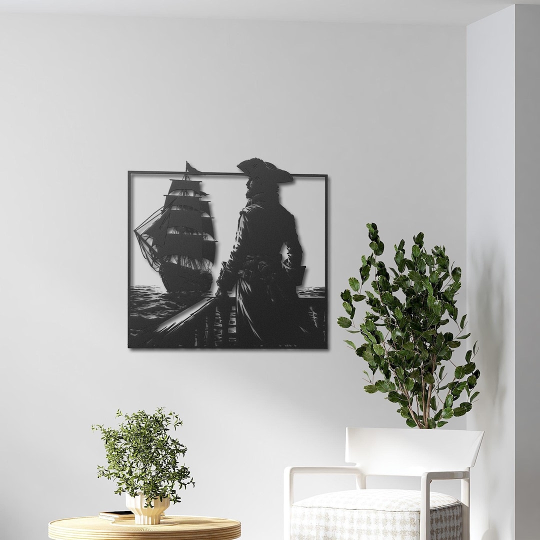Pirate Captain Metal Wall Art, Unique Nautical Wall Decor, Pirate Ship ...