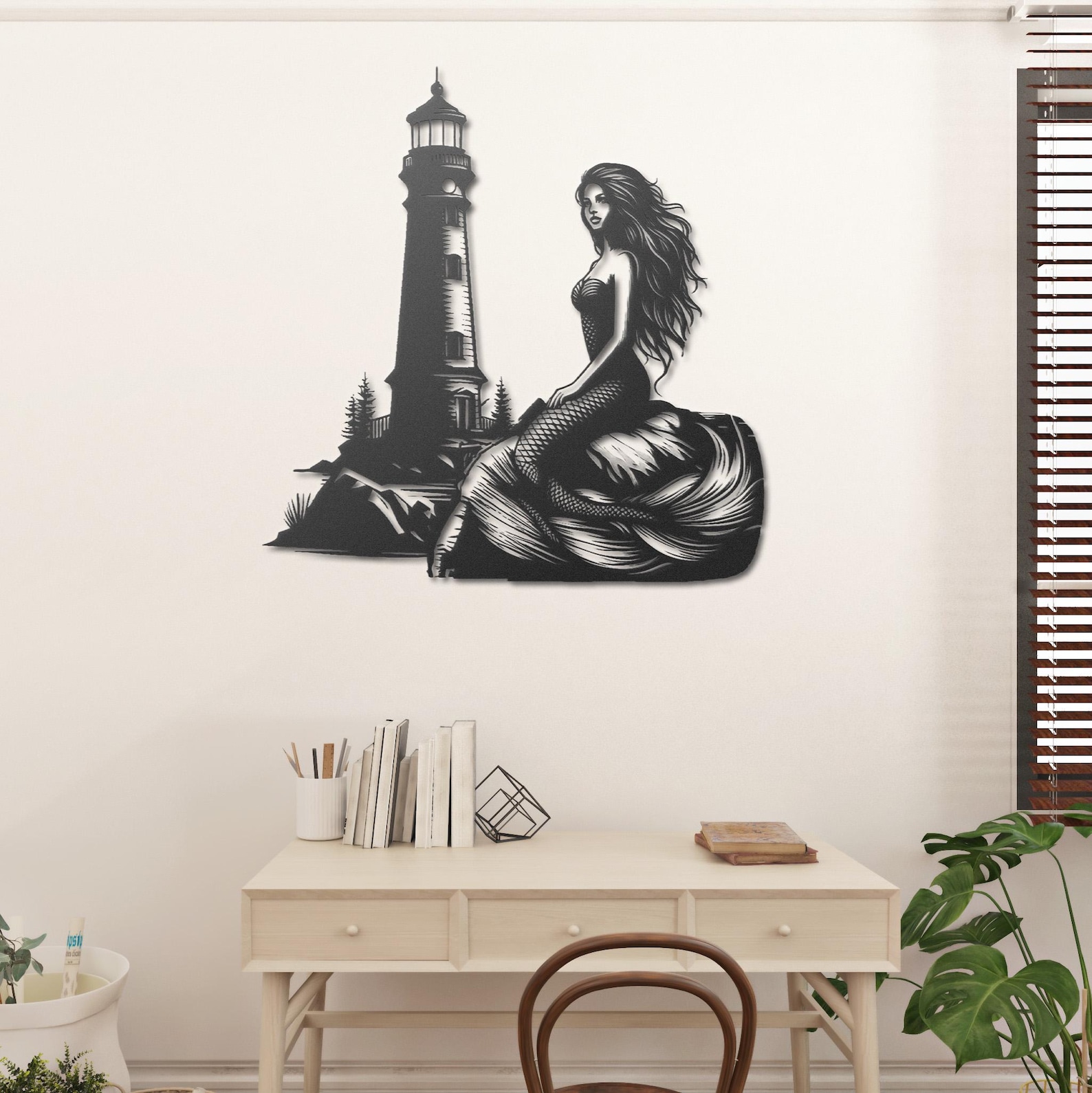 Enchanting Mermaid Metal Wall Art | Nautical Decor With Lighthouse ...