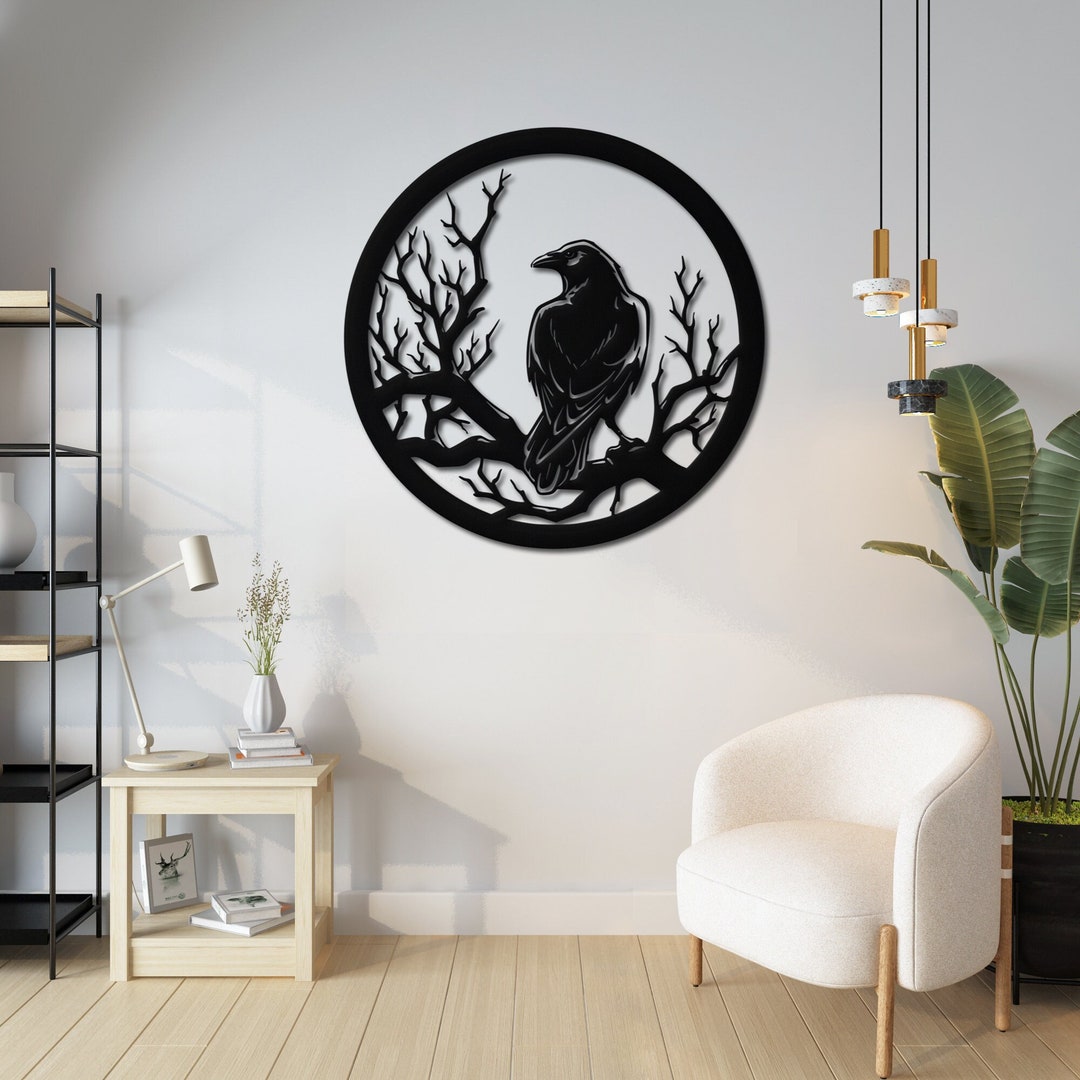 Raven Metal Wall Art, Crow on Branch Metal Wall Decor, Birds Wall Art ...