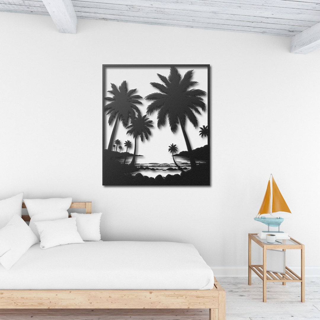 Palm Trees Metal Wall Art, Beach Metal Wall Art, Lake House Wall Decor ...