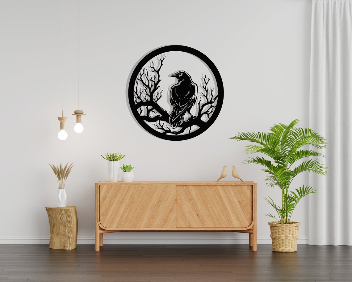 Raven Metal Wall Art Crow on Branch Metal Wall Decor Birds - Etsy