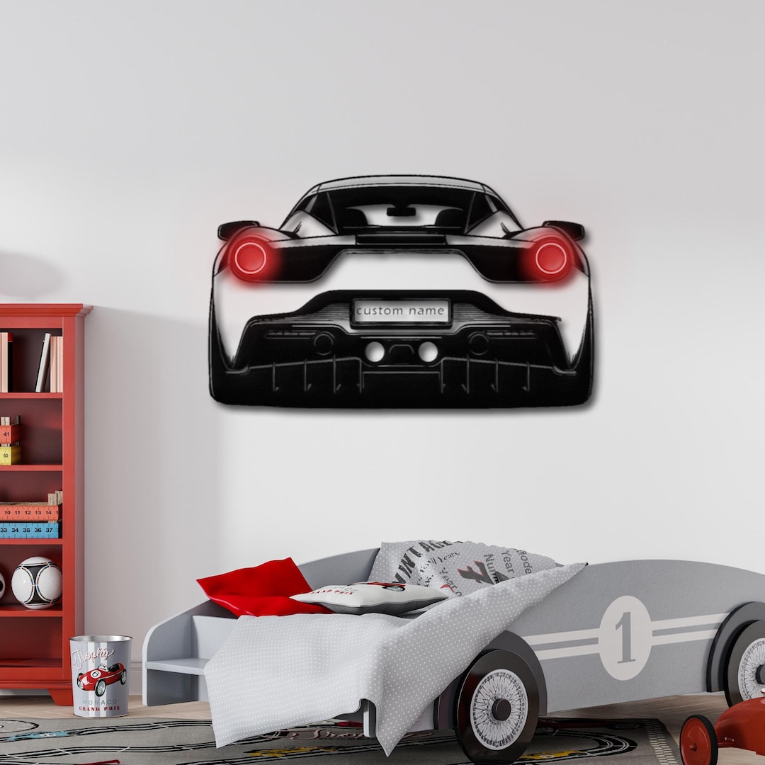 LED Headlight Sports Car Metal Wall Art, Custom Sports Car Decor ...
