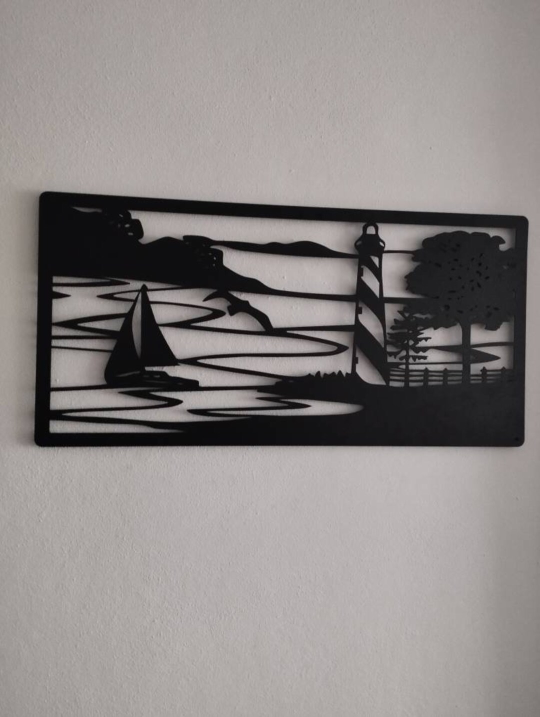 Lighthouse Metal Wall Art, Nautical Wall Decor, Coastal Scene Sign ...