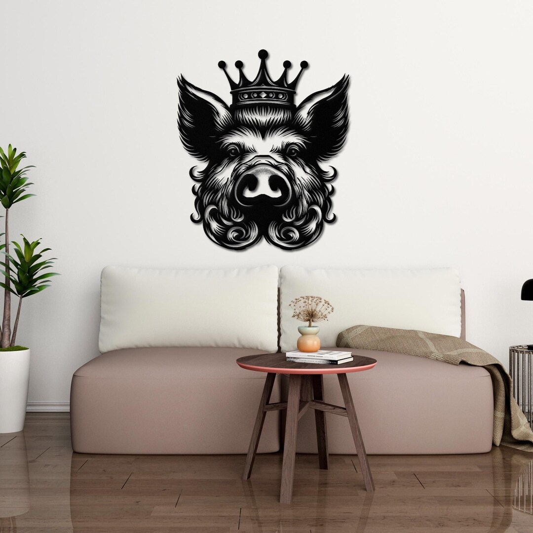 Crowned Pig Metal Wall Art, Farmhouse Decor, Rustic Pig Wall Hanging ...