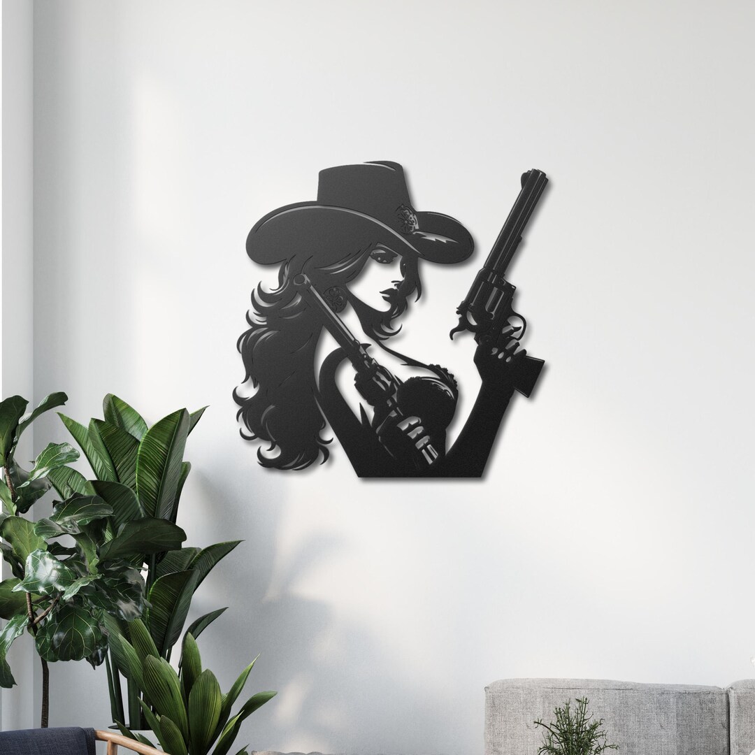 Cowgirl Metal Wall Decor, Western Decor, Cowgirl With Revolvers Art ...