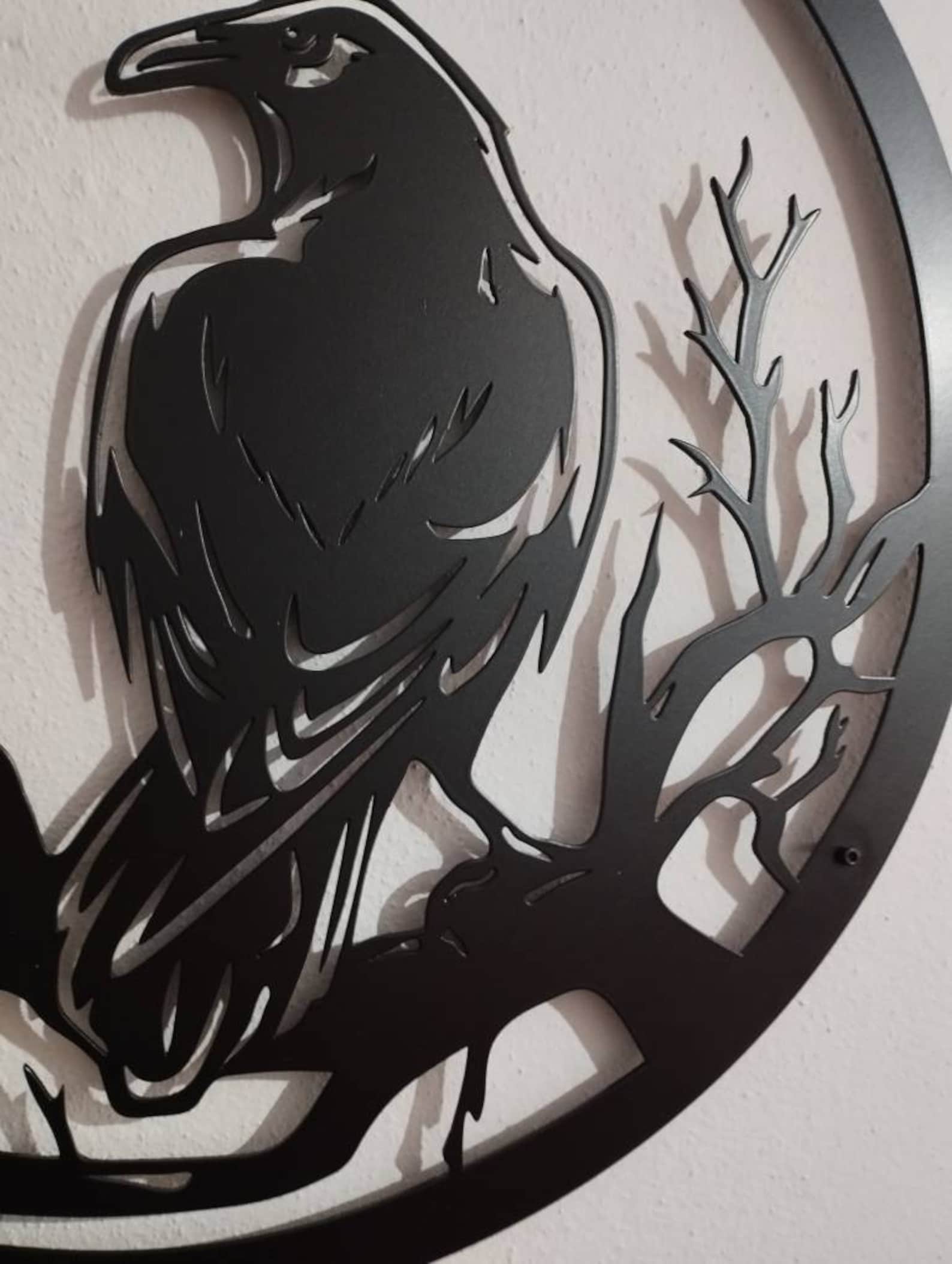 Raven Metal Wall Art, Crow on Branch Metal Wall Decor, Birds Wall Art ...
