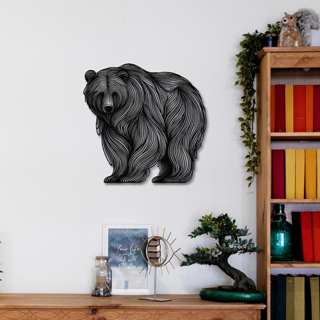 Bear Metal Wall Art, Bear Line Art Decor, Rustic Wall Art, Wildlife ...