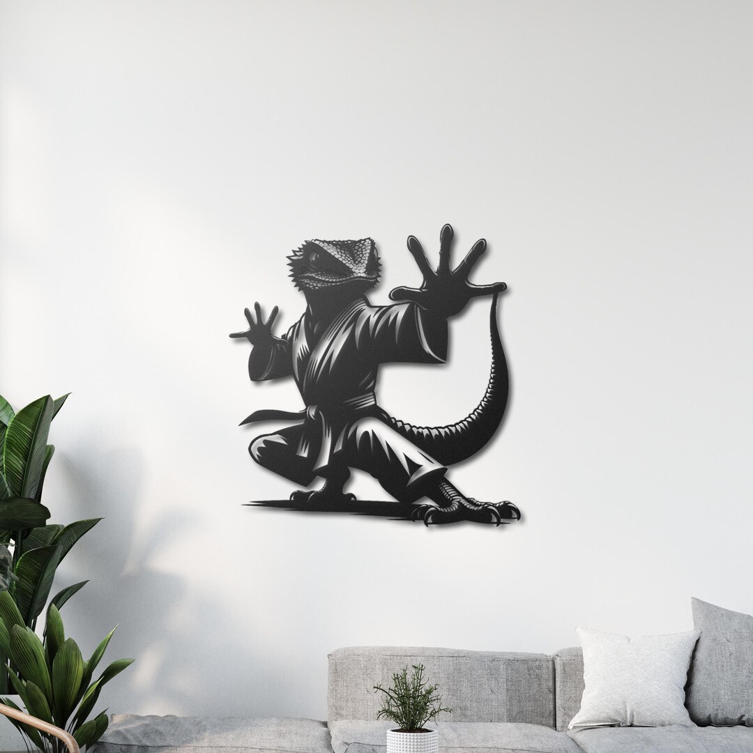 Karate Lizard Metal Wall Art, Karateman Lizard Wall Sign, Surreal ...