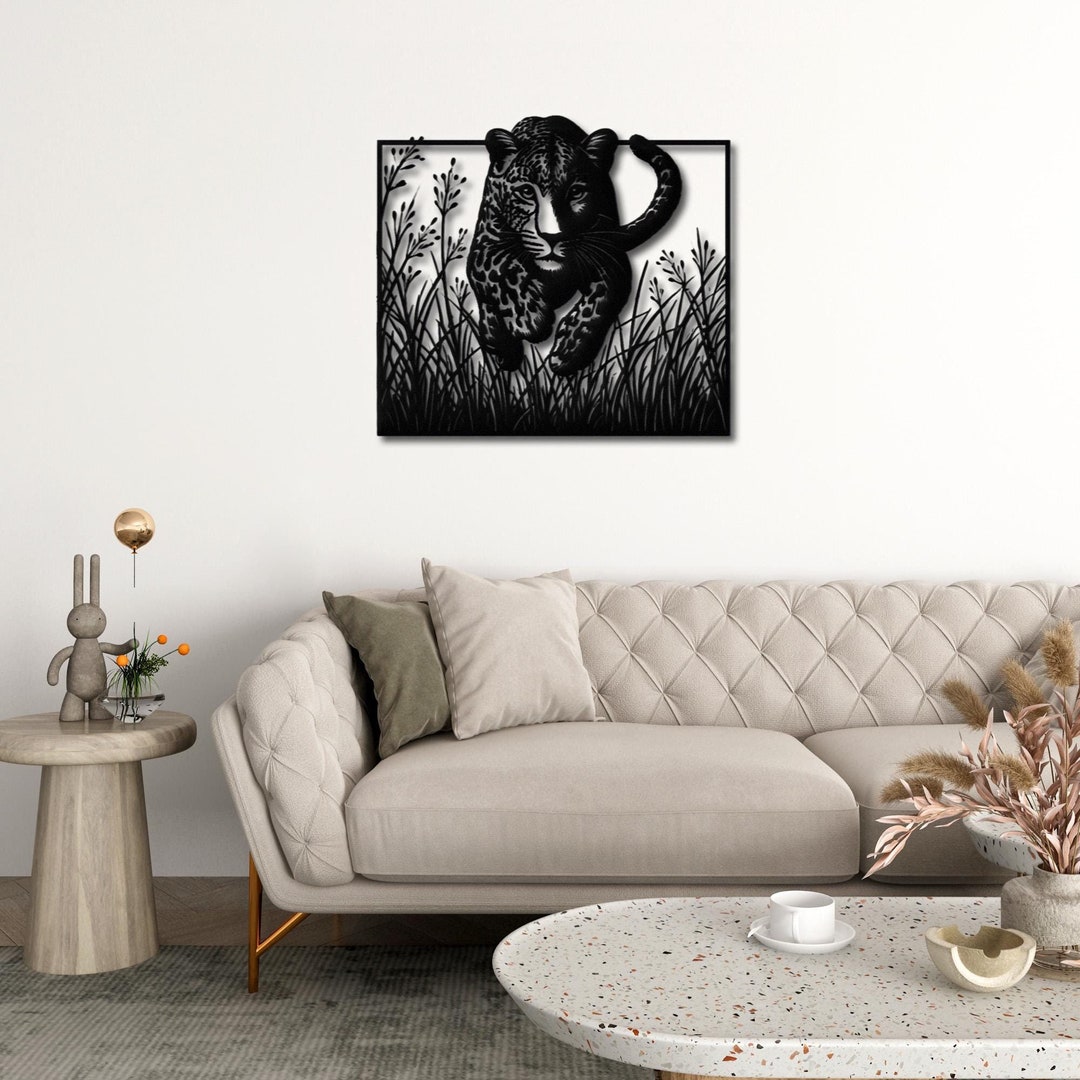 Leopard in Grass Metal Wall Art, Jungle Animal Decor, Unique Wildlife ...