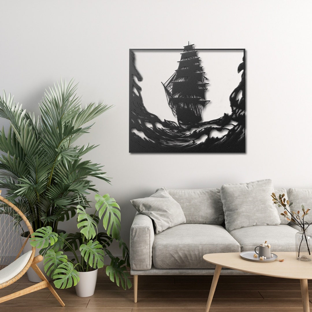 Ship Metal Wall Art, Ship in Storm Metal Sign, Pirate Ship Art, Ship ...