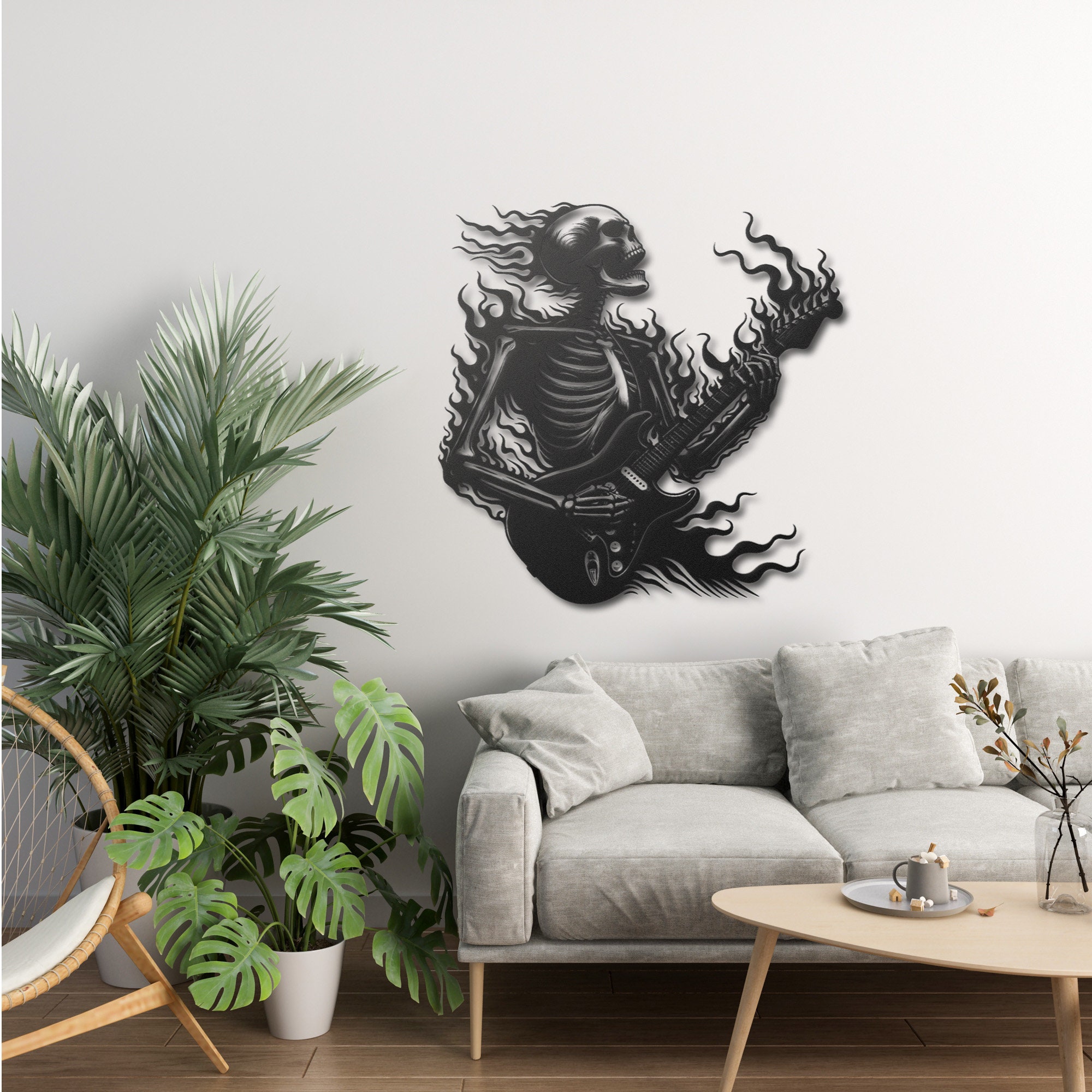 Guitarist Skeleton Metal Wall Decor, Skeleton Metal Wall Art, Gothic ...