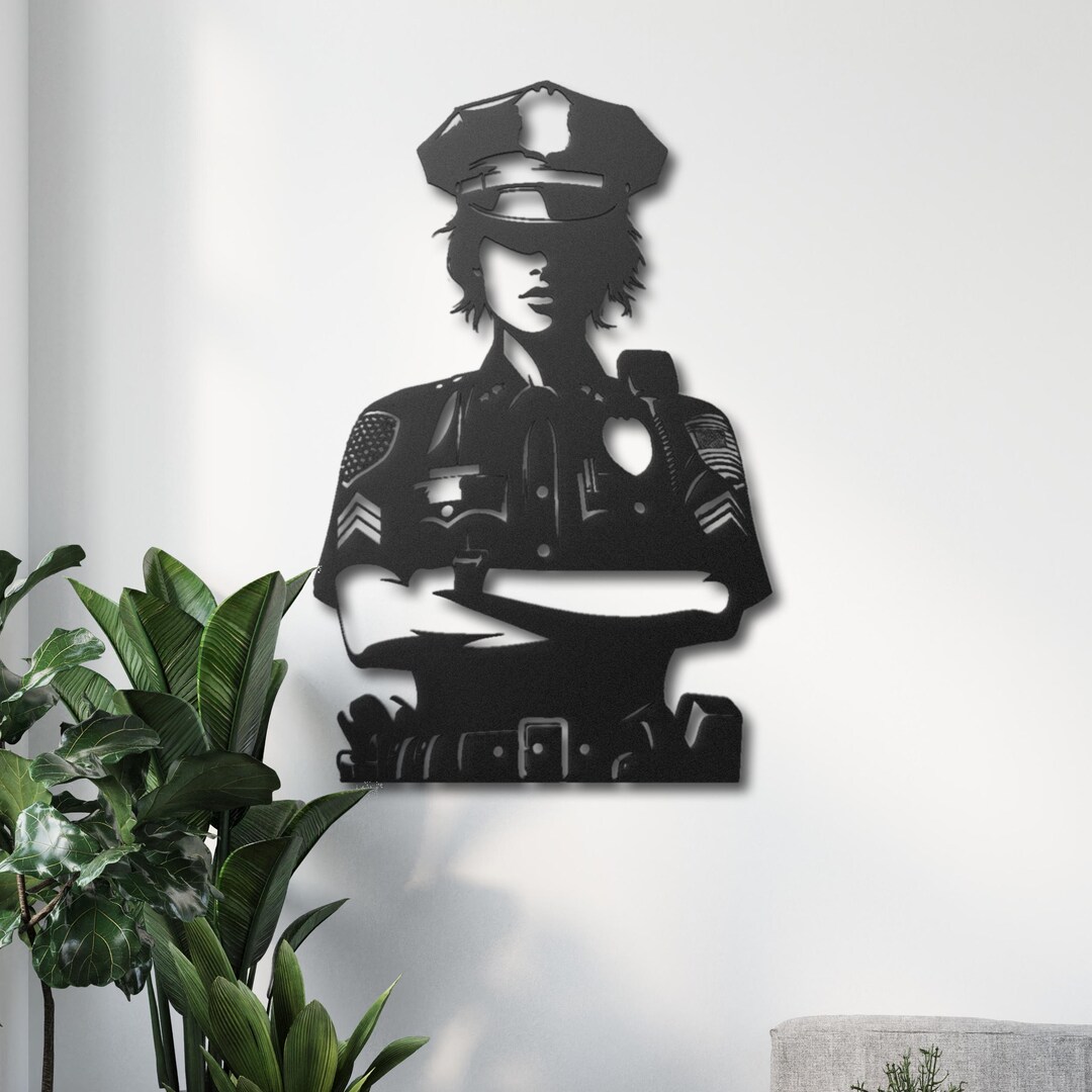 Woman Police Officer Metal Wall Art, Thin Blue Line Decor, Female Cop ...