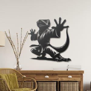 Karate Lizard Metal Wall Art, Karateman Lizard Wall Sign, Surreal ...
