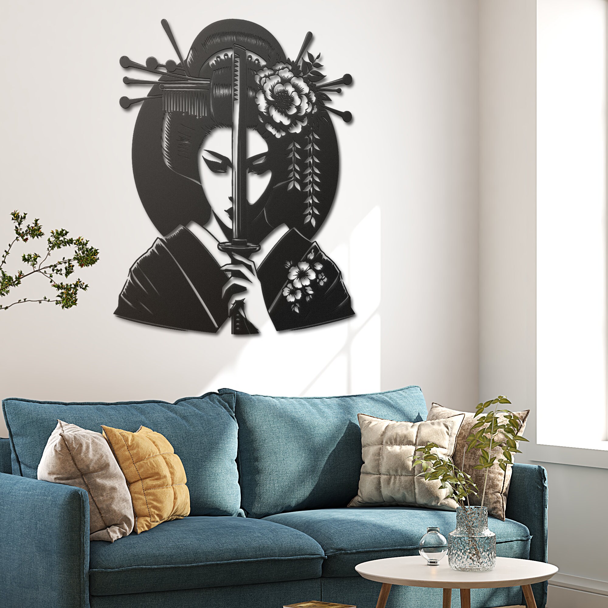 Geisha Metal Wall Art, Geisha Wall Decor, Japanese Wall Art, Geisha ...