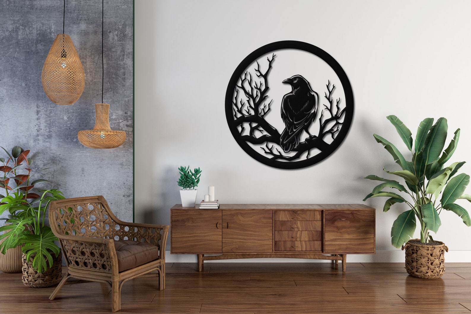 Raven Metal Wall Art, Crow on Branch Metal Wall Decor, Birds Wall Art ...