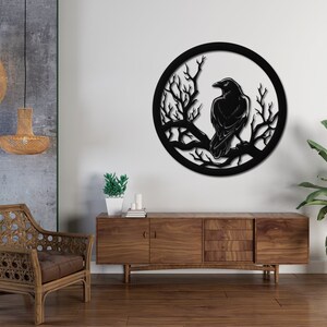 Raven Metal Wall Art, Crow on Branch Metal Wall Decor, Birds Wall Art ...