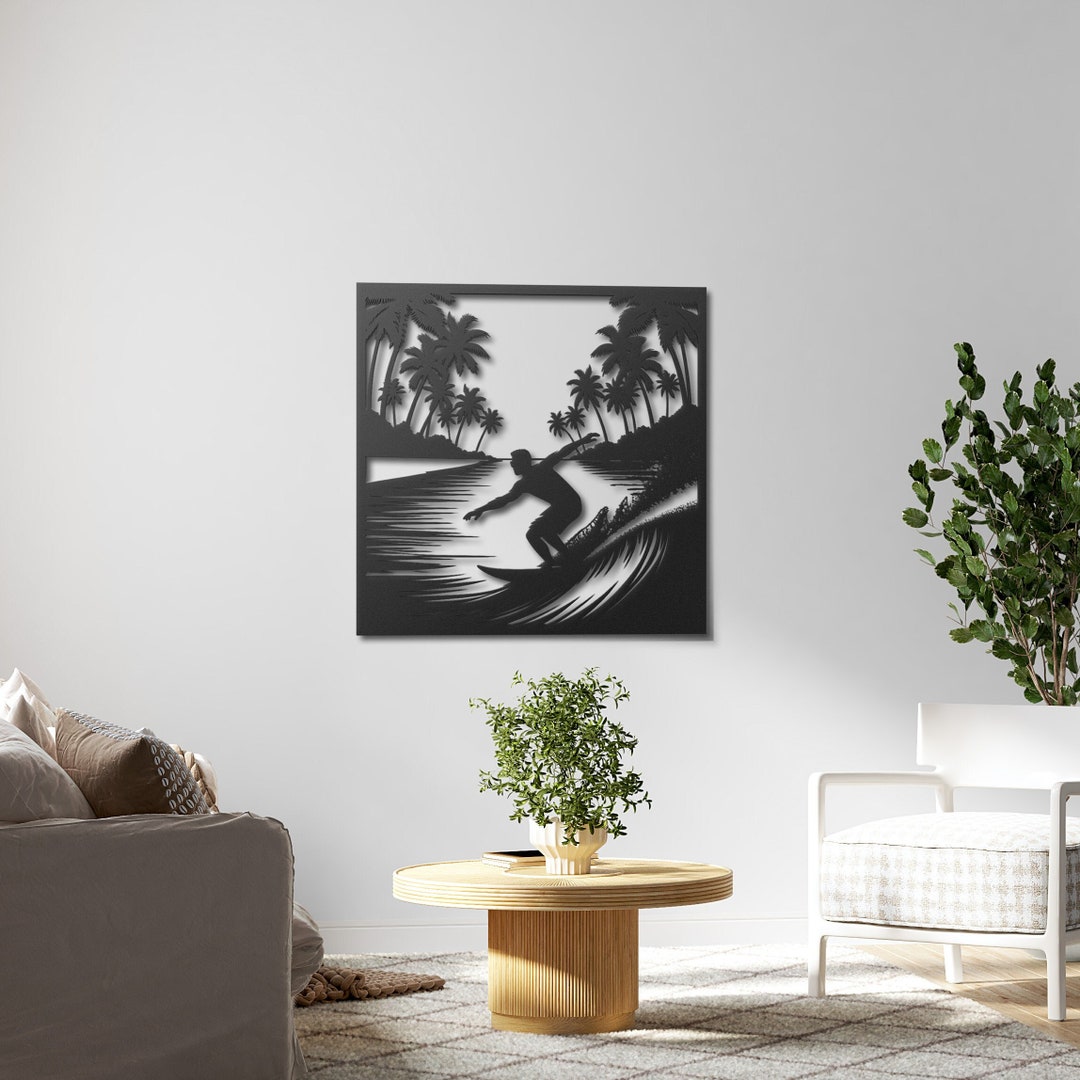 Surfing Metal Wall Decor, Surfing Man Wall Decor, Man Surfing Wall Art ...
