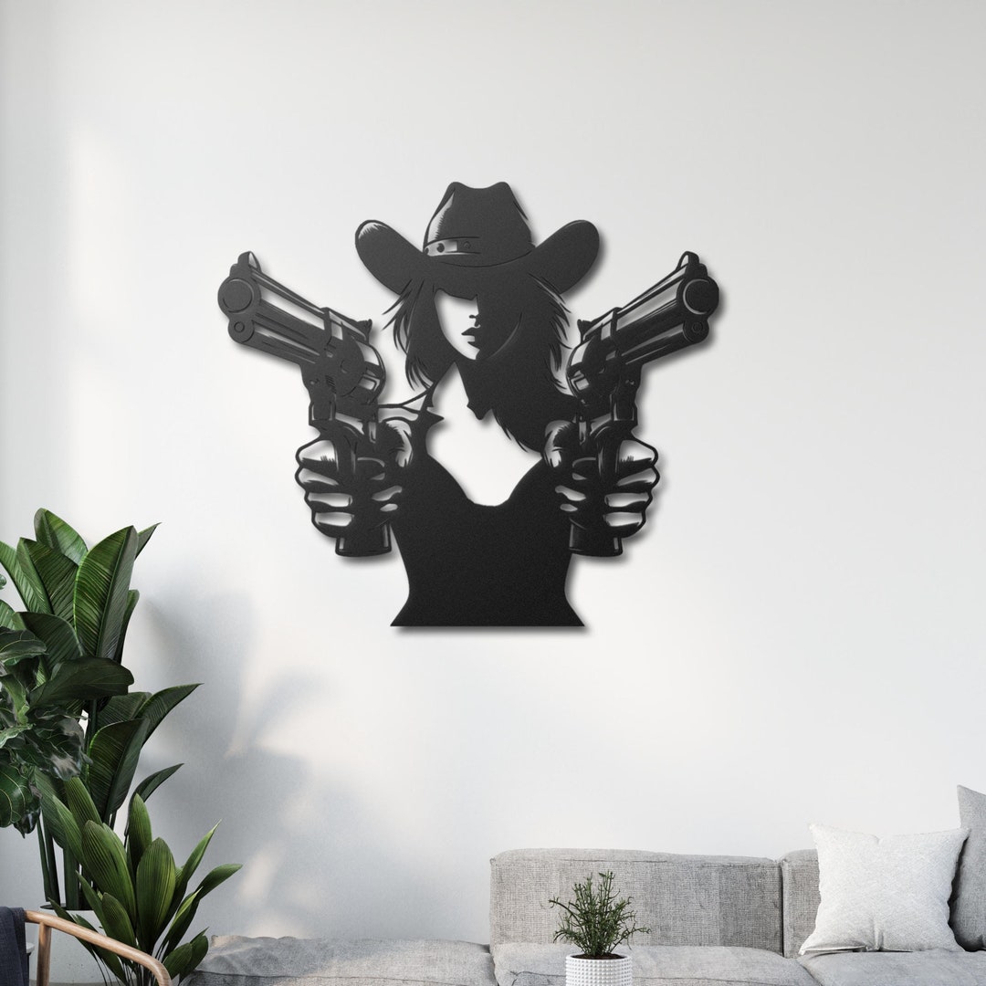 Beautiful Cowgirl Metal Wall Art, Western Wall Decor, Double Shooter ...