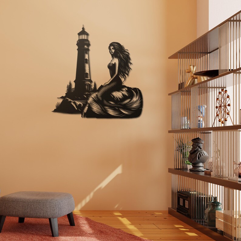 Enchanting Mermaid Metal Wall Art | Nautical Decor With Lighthouse ...