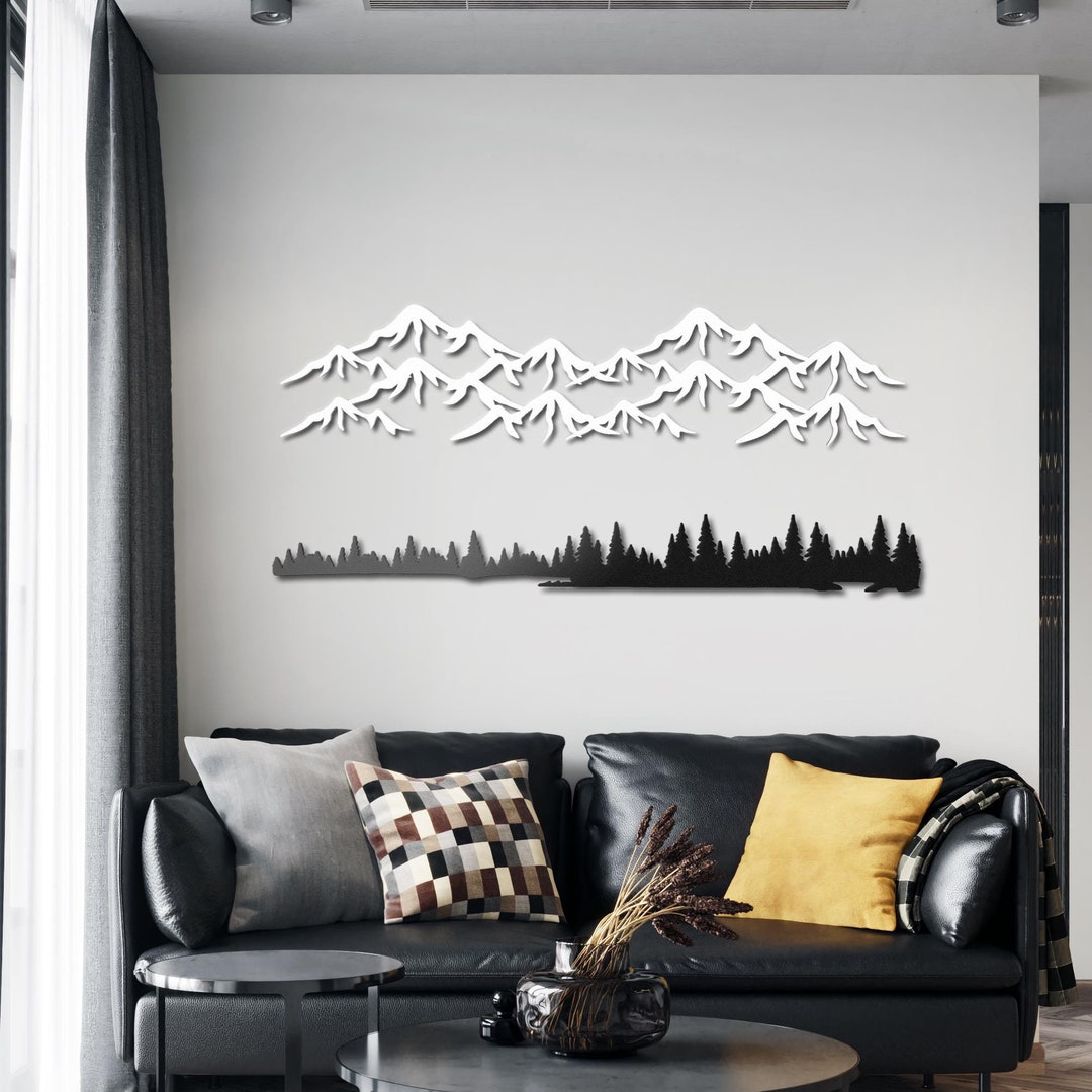 Mountain and Forest Metal Wall Art, Extra Large Farmhouse Decor, Large ...