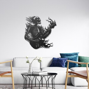 Guitarist Skeleton Metal Wall Decor, Skeleton Metal Wall Art, Gothic ...