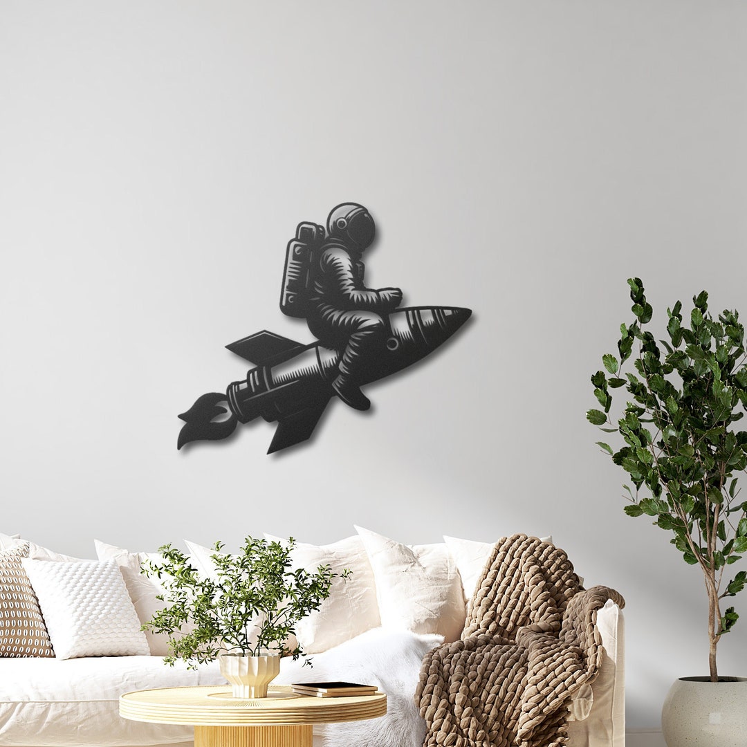 Astronaut With Rocket Metal Wall Art, Astronaut Wall Decor, Gifts for ...