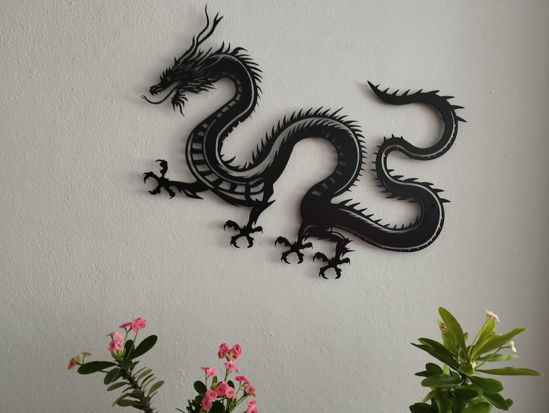 Minimal Dragon Metal Wall Art, Chinese Dragon Metal Wall Decor, Dragon ...