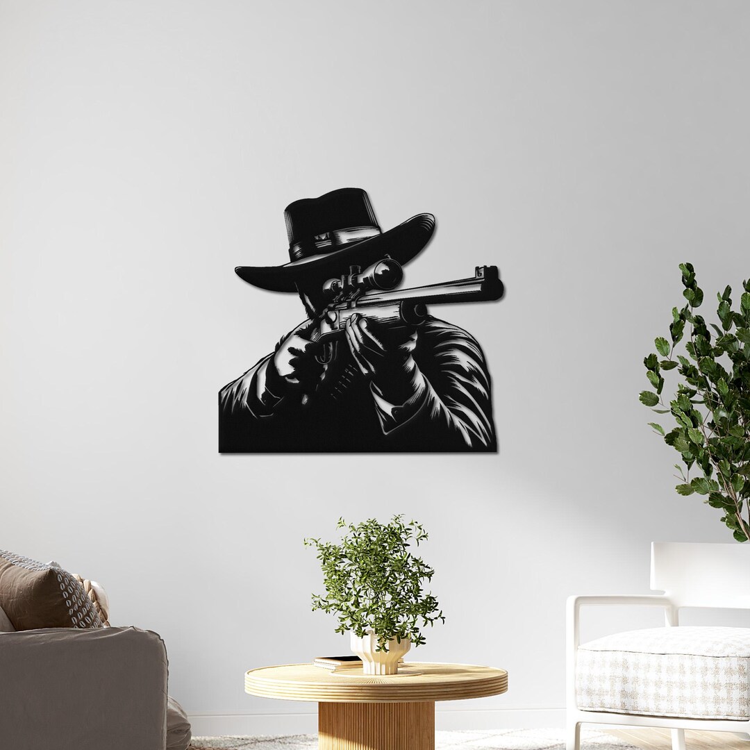 Vintage Cowboy Metal Wall Art, Old Man Antique Rifle Wall Decor, Rustic ...