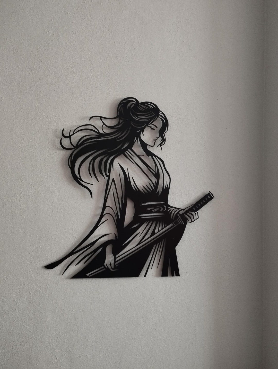 Japanese Woman Samurai Metal Wall Art, Woman Warrior With Katana, Woman ...